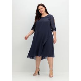 sheego Große Größen: Abendkleid aus Georgette, mit geschlitztem Ärmel, tiefblau, Gr.50