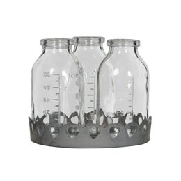 Posiwio Tischvase Rundes Vasentablett BLOOMING grau Metalltablett mit 3 Glasflaschen für