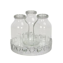 Posiwio Tischvase Rundes Vasentablett BLOOMING weiß Metalltablett mit 3 Glasflaschen für