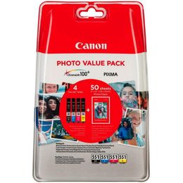 Canon 4 Canon Tinte CLI-551 BK / C / M / Y Multipack inkl. Fotopapier Tintenpatrone