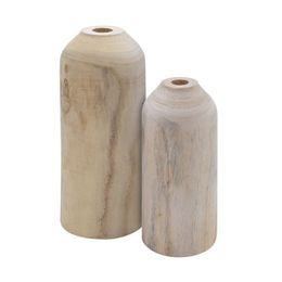 Spetebo Dekovase Holz Blumenvase 2er Set verschiedene Designs (Set