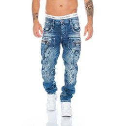 Cipo & Baxx Cipo & Baxx Regular-fit-Jeans Herren Jeans Hose mit ausgfallenem Label Nahtdesign Nahtschrift