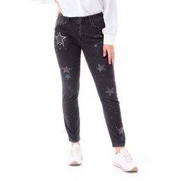 Sarah Kern Skinny-fit-Jeans Röhren-Jeans figurbetont mit Strass- und Nietenapplikation