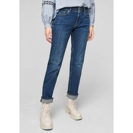 QS Stoffhose Slim: Jeans mit Wascheffekt Leder-Patch