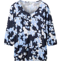 Tom Tailor plus Shirt, floral, Henley, für Damen, blau, 50
