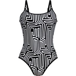 Rosa Faia Shining Lines Badeanzug, schmale Träger, grafisch, für Damen, schwarz, 46D