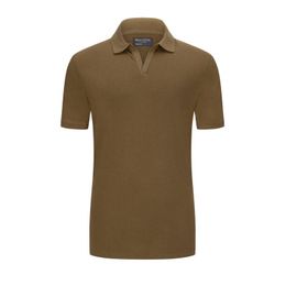 Marc O'Polo Übergröße : Marc O'Polo, Poloshirt aus Baumwolle und Leinen mit V-Ausschnitt in Braun