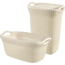 curver Wäschekorb Knit (Set, 2 St), und Wäschesammler creme, weiß