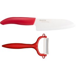 Kyocera Messer-Set (Set, 2-tlg., 1 x Santokumesser, 1 x Sparschäler), extrem scharfe Hochleistungskeramik-Klinge, rot|weiß