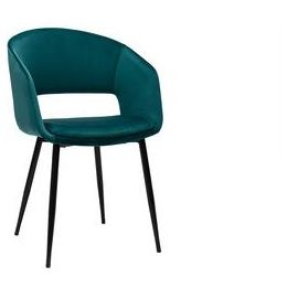 Miliboo Design-Stuhl aus petrolblauem Samt mit Füßen aus schwarzem Metall PRISMA