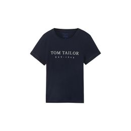 Tom Tailor Damen T-Shirt mit gesticktem Logo, blau, Logo Print, Gr. M