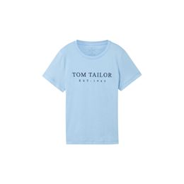 Tom Tailor Damen T-Shirt mit gesticktem Logo, blau, Logo Print, Gr. M