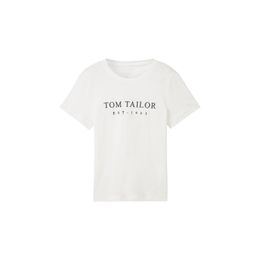 Tom Tailor Damen T-Shirt mit gesticktem Logo, weiß, Logo Print, Gr. XL