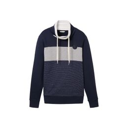Tom Tailor Herren Sweatshirt mit Stehkragen, blau, Colour Blocking, Gr. XL