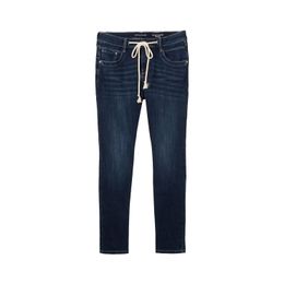 Tom Tailor Damen Tapered Jeans mit recycelter Baumwolle, blau, Uni, Gr. 26/30