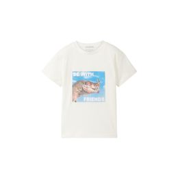 Tom Tailor Jungen Oversized T-Shirt mit Bio-Baumwolle, weiß, Motivprint, Gr. 92/98