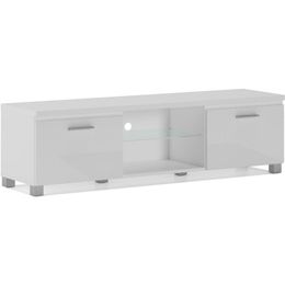 Skraut Home - Möbel, TV-Schrank, Fernsehtisch, led, Wohnzimmer, in Weiß matt und Weiß glänzend lackiert. Maßnahmen: 150x40x42cm