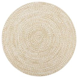 Teppich,Fußmatte Handgefertigt Jute Weiß und Natur 120 cm vidaXL
