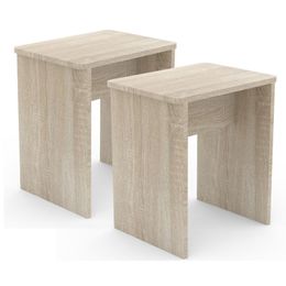 Vcm 2er Set Holz Sitzhocker Würfel Fußablage Beistelltisch Esal (Farbe: Sonoma-Eiche)