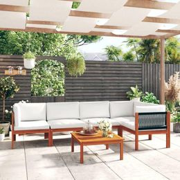 6-tlg. Garten-Lounge-Set,Gartenmöbel-Set mit Kissen Cremeweiß Massivholz Akazie vidaXL