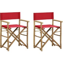 Klappbare Regiestühle 2 Stk. Rot Bambus und Stoff Vidaxl Rot