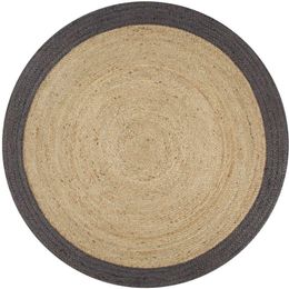 Teppich,Fußmatte Handgefertigt Jute mit Dunkelgrauem Rand 150 cm vidaXL