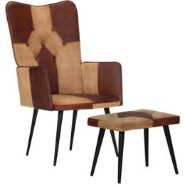 Bonnevie - Sessel mit Hocker Braun Echtleder und Canvas vidaXL883277