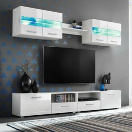 5-tlg. TV-Lowboard TV-Wohnwand-Set - Fernsehschränke mit LED-Leuchten Hochglanz-Weiß BV709129 Bonnevie Weiß