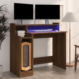 Computertisch,Schreibtisch mit LEDs Braun Eiche-Optik 97x45x90 Holzwerkstoff vidaXL