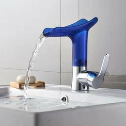 Kupferbecken Wasserfall Heißes Und Kaltes Wasser Badezimmerschrank Waschbecken Haushalt Arbeitsplatte Waschbecken Wasserhahn-blau