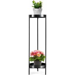 Moderner Blumenstaender, 2-Lagiger Pflanzenstaender aus Stahlrohren & Metallablagen, Runder Blumentopf (80x25cm, Schwarz) - Goplus