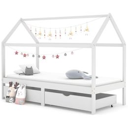 Kinderbett,Einzelbette mit Schubladen Weiß Massivholz Kiefer 90x200 cm vidaXL