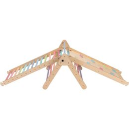 Kletterdreieck aus Holz mit Leiter & Kletterwand Pastellfarben Indoor Klettergerüst für Kinder Montessori Spielzeug - Braun - Katehaa