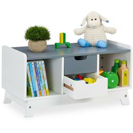 Kinderregal für Spielsachen & Bücher, hbt: 30x60x30 cm, 4 Fächer, Mädchen & Jungen, Spielzeugregal, weiß/grau - Relaxdays