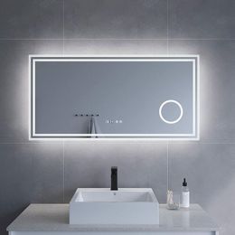 Badspiegel mit led Beleuchtung Beschlagfrei Uhr Kosmetikspiegel Lichtspiegel Touchschalter Energiesparend Dimmbar Badezimmerspiegel Wandspiegel 6400k