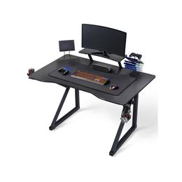 Computertisch Ergonomischer Gaming Tisch pc Tisch K-förmiger Schreibtisch mit Bechenhalter, Kopfhörerhalter und Mauspad Schwarz - Yaheetech