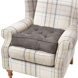 Komfortables Sesselkissen mit Veloursbezug - Sitzkissen taupe-grau, 50 x 50 cm - Taupe-Grau - Homescapes