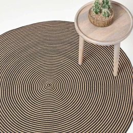 Homescapes - Geflochtener runder Teppich, leinen-schwarz mit Spiral-Muster, 150 cm - Leinen und Schwarz