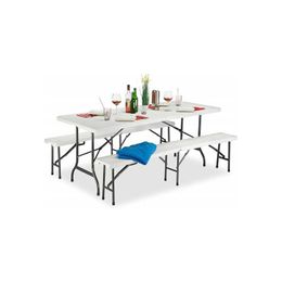 Picknicktisch mit Bänken 180x74 cm - Biertisch - Gartentisch - Klapptisch - Campingtisch - Klappbar - Kunststoff - Weiß - white - Maxxgarden