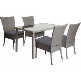 [NEUWERTIG] Poly-Rattan Garnitur HHG-951, Sitzgruppe Balkon-/Lounge-Set, 4xStuhl+Tisch, 120x75cm grau, Kissen dunkelgrau - grey