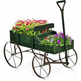 Gartenwagen Blumentoepfe Blumenkaesten mit Metall Raedern Pflanzenstaender 62 x 34 x 60cm Grün - Costway