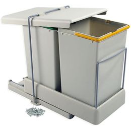 Recycling-Recyclingbehälterzur Bodenmontage und automatischen Entnahme in der Küchenzeile 2x14Liter, Kunststoff Grau - Grau - Emuca