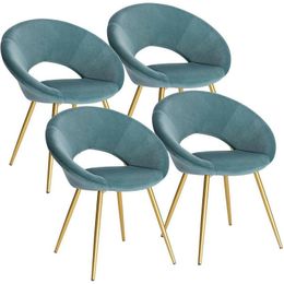 4 x Esszimmerstühle 4er Set Esszimmerstuhl Küchenstuhl Polsterstuhl Design Stuhl, mit Sitzfläche aus Samt, Gestell aus Metall, Türkis - türkis - WOLTU