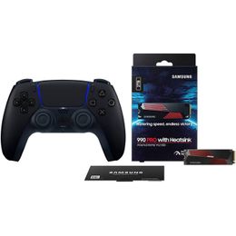 Playstation 5 PS5 DualSense +Samsung 990 PRO Heatsink interne SSD mit 2TB Controller (Set), schwarz