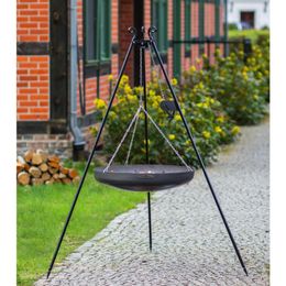 Wok am Dreibein, 200 cm Höhe, Rohstahl, 70 cm Durchmesser + Kurbel