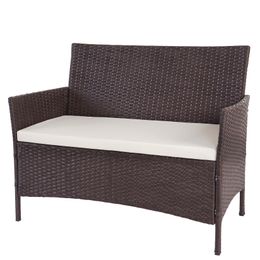 MCW Poly-Rattan Gartenbank Hamar, Sitzbank Bank ~ braun-meliert, Kissen creme