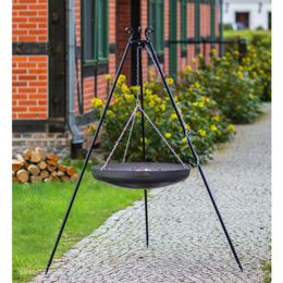 Wok am Dreibein, 200 cm Höhe, Rohstahl, 60 cm Durchmesser + Kurbel