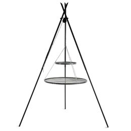 Premium Schwenkgrill „TIPI“ 210 cm - Doppelrost aus Rohstahl 80 cm + 40 cm