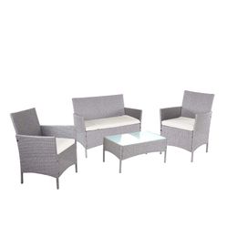 MCW 2-1-1 Poly-Rattan Garten-Garnitur Hamar, Sitzgruppe Lounge-Set Sofa ~ grau, Kissen creme