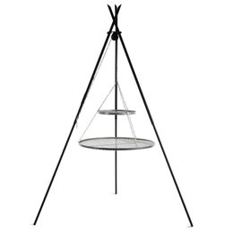 Premium Schwenkgrill „TIPI“ 210 cm - Doppelrost aus Edelstahl 80 cm + 40 cm